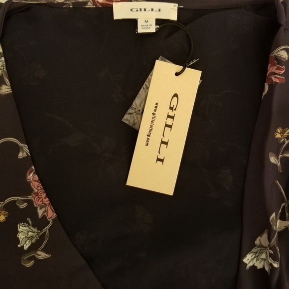 Gilli | Dresses | Gilli Floral 34 Bell Sleeve Tie Waist Dress Navy ...